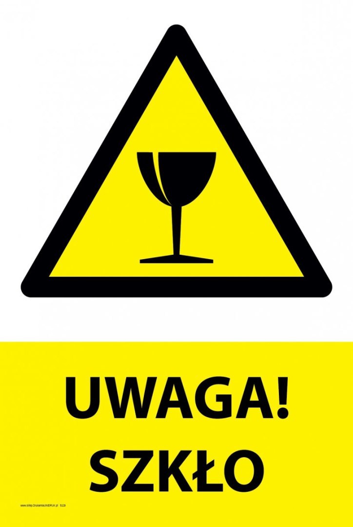 Tablica BHP z PVC 20x30 cm UWAGA SZKŁO > UNI-DRUKarnia